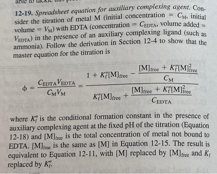 Solved 12-20. Auxiliary complexing agent. Use the equation | Chegg.com