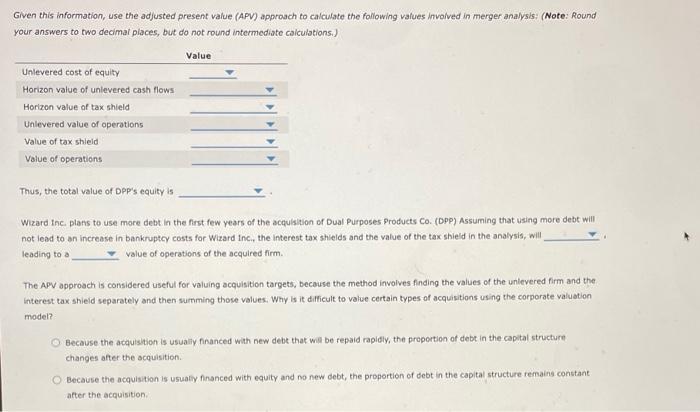 Solved 5. Merger analysis - Adjusted present value (APV) | Chegg.com