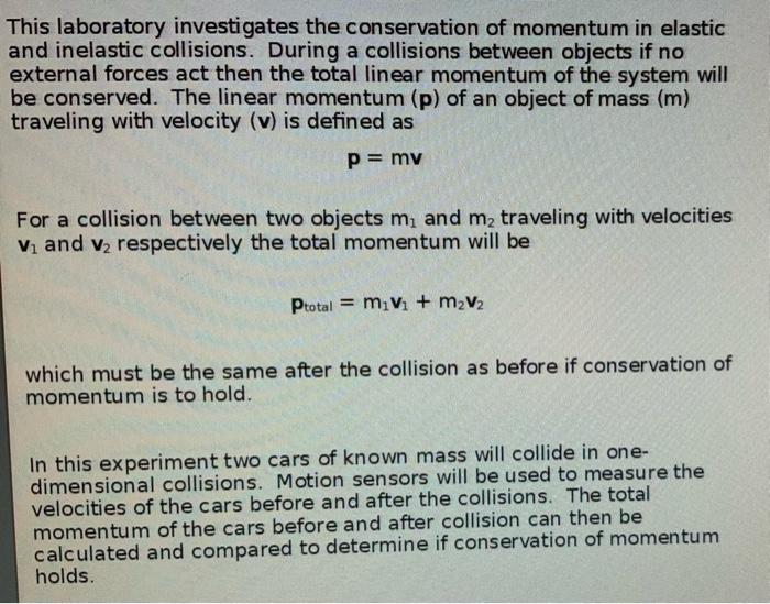 Solved This laboratory investigates the conservation of | Chegg.com