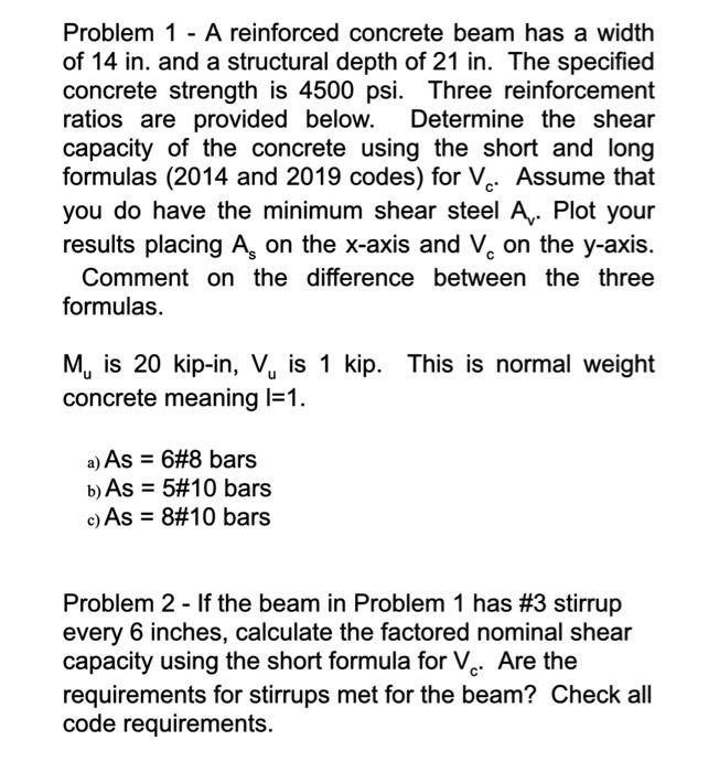 Solved Problem 1 - A reinforced concrete beam has a width of | Chegg.com