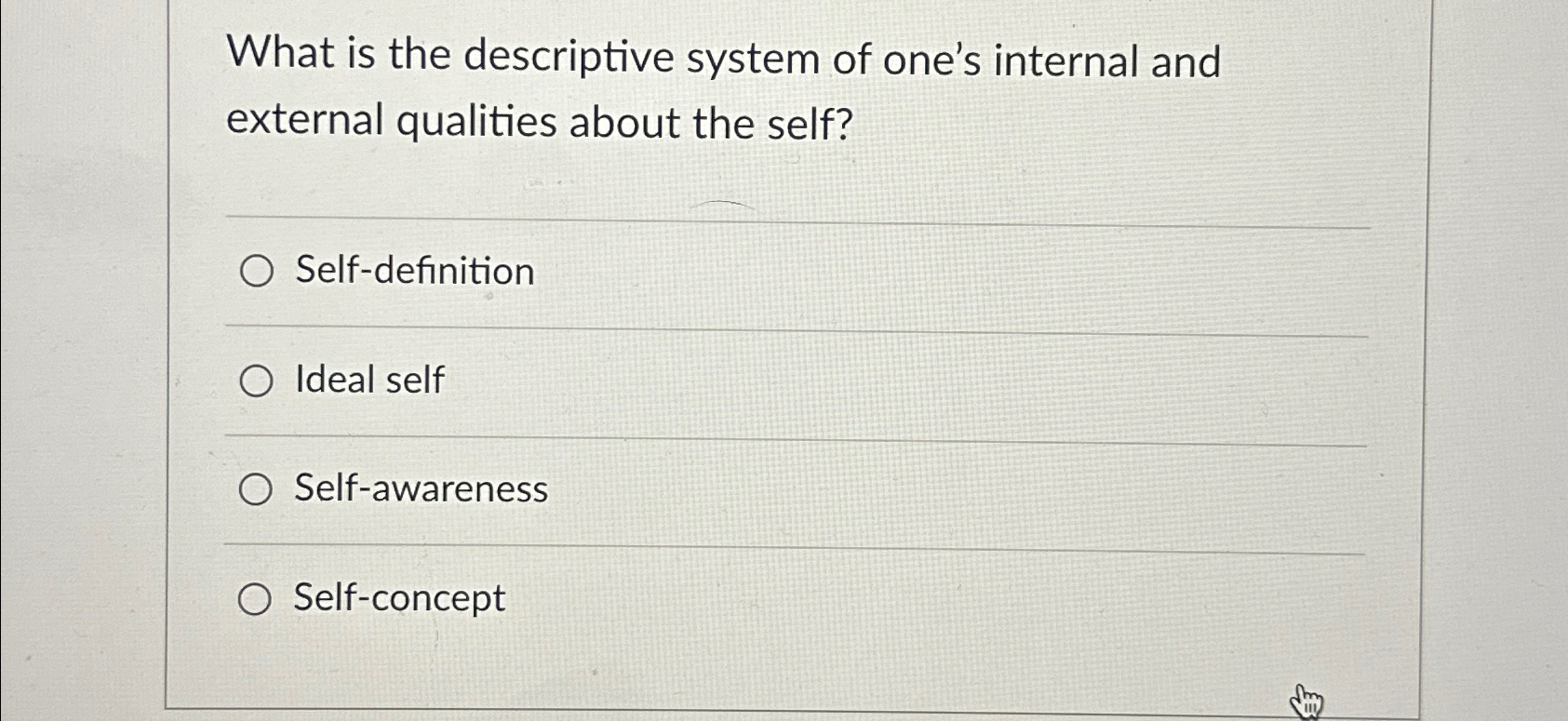 Solved What is the descriptive system of one's internal and | Chegg.com