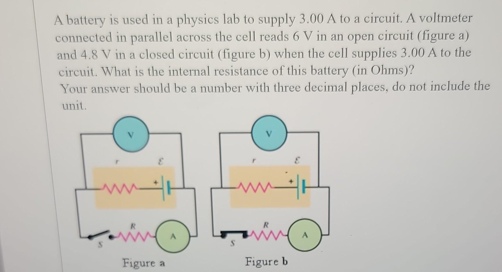 Solved A battery is used in a physics lab to supply 3.00 A | Chegg.com