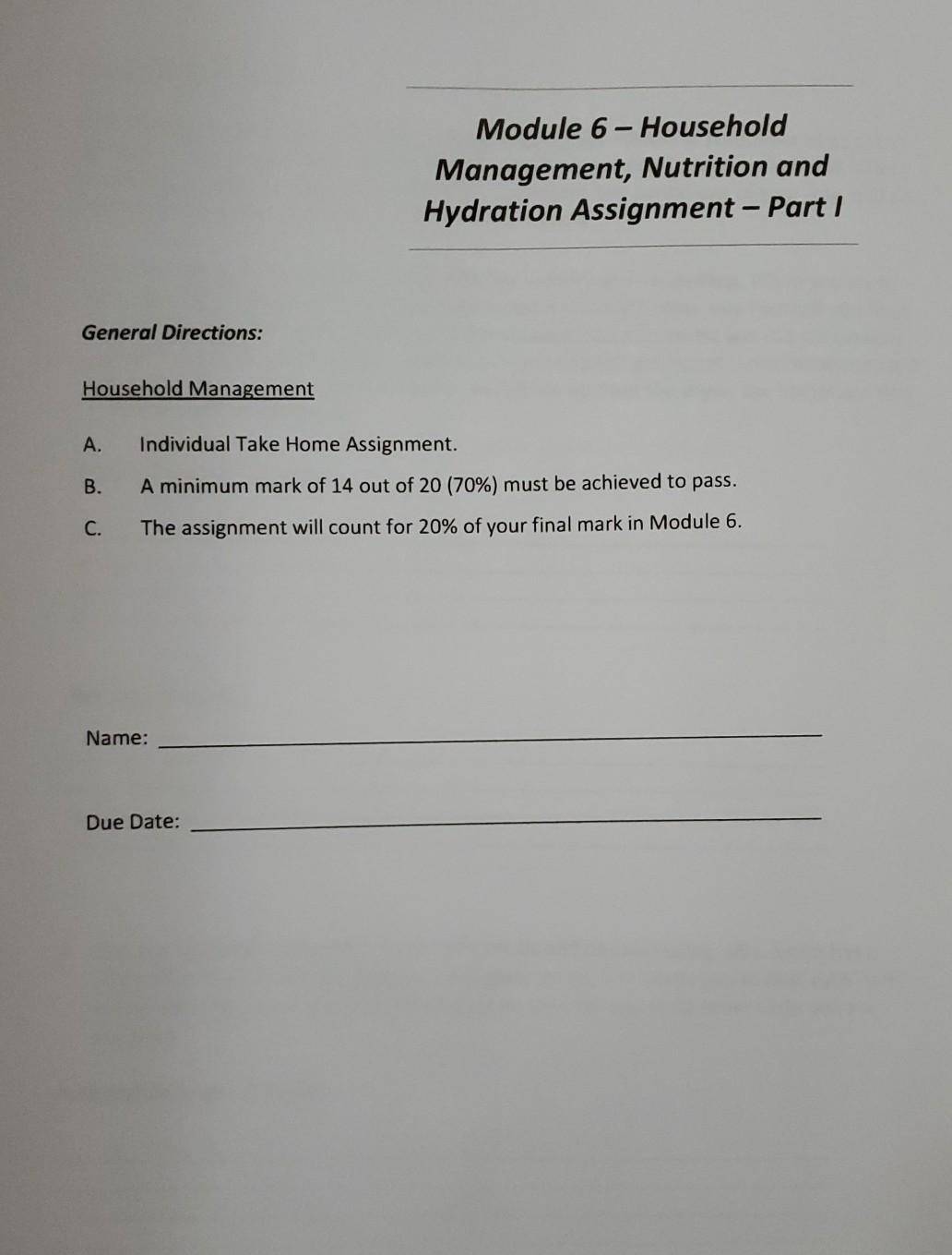 Solved Module 6 - Household Management, Nutrition and | Chegg.com