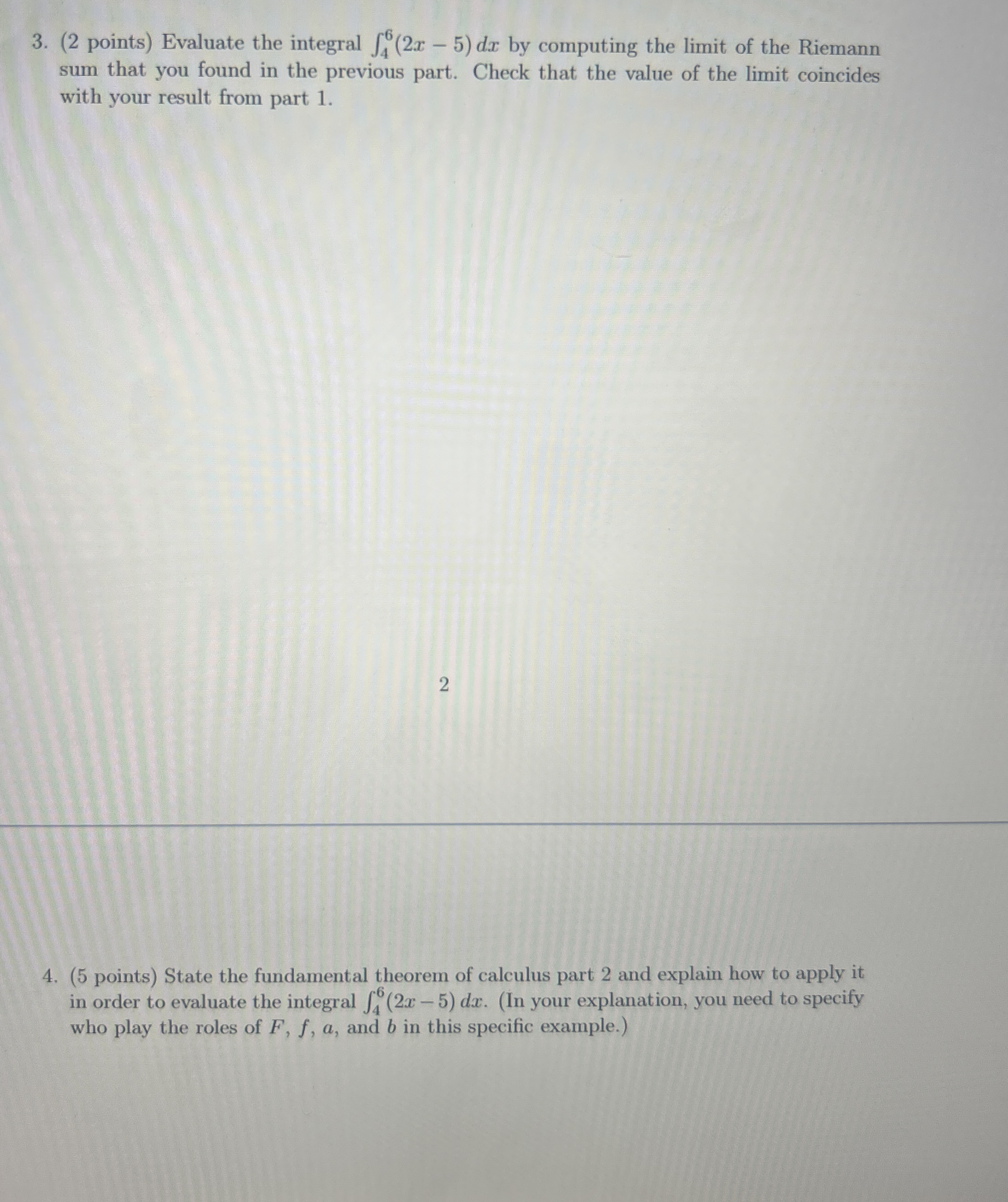 Solved (2 ﻿points) ﻿Evaluate the integral ∫46(2x-5)dx ﻿by | Chegg.com