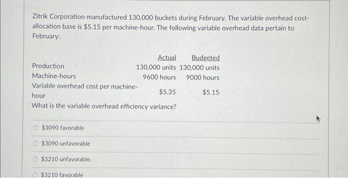 Solved Zitrik Corporation manufactured 130,000 buckets | Chegg.com