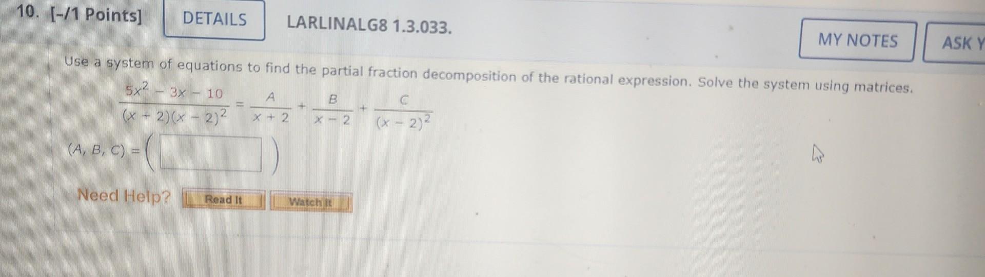 Solved Use a system of equations to find the partial | Chegg.com