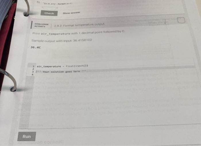 Solved Check CHALLENGE ACTIVITY 282 Format temperature tout | Chegg.com