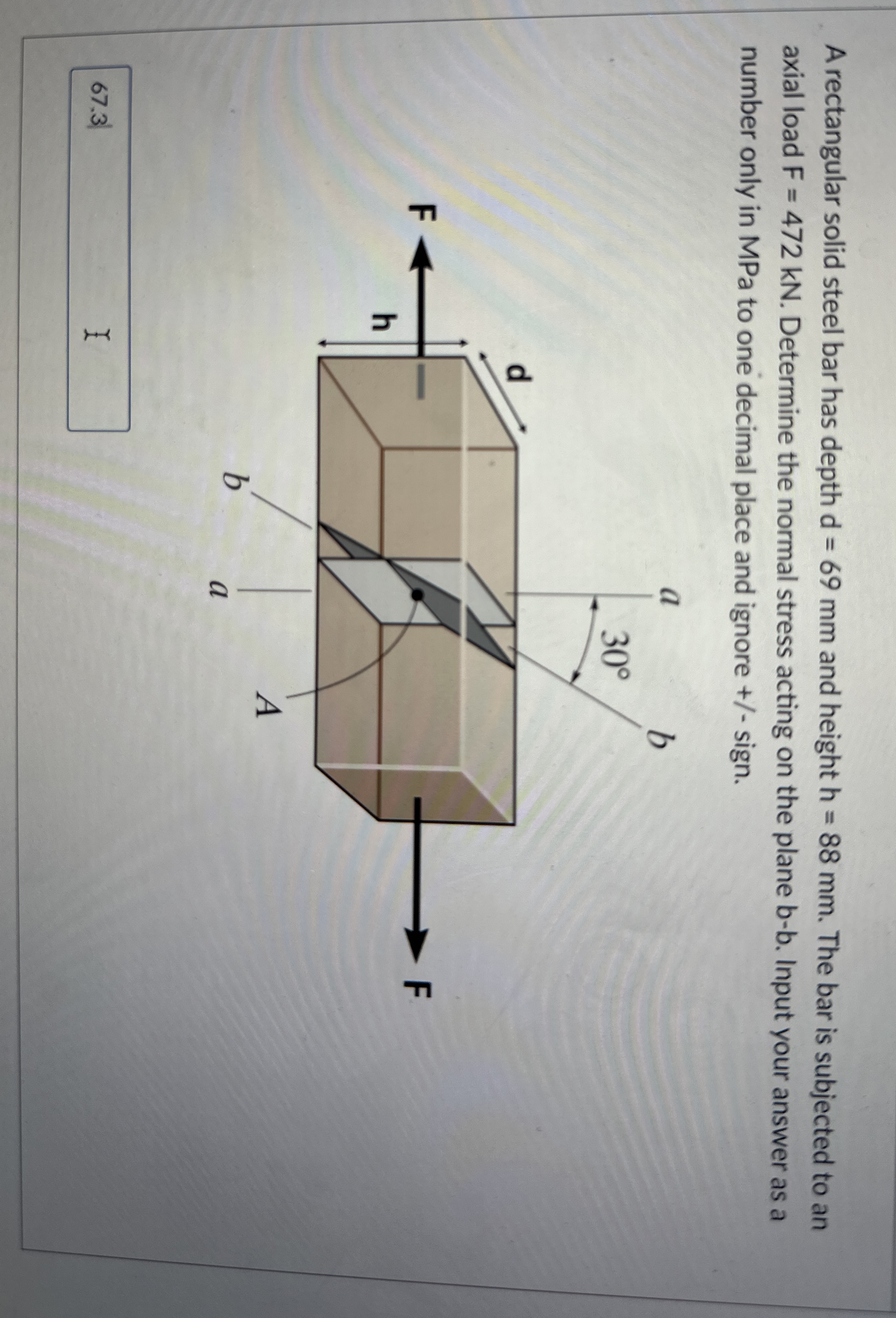 Solved A rectangular solid steel bar has depth d=69mm ﻿and | Chegg.com