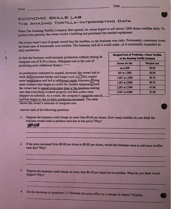 Solved Date Name ECONOMIC SKILLS LAB THE AMAZING | Chegg.com