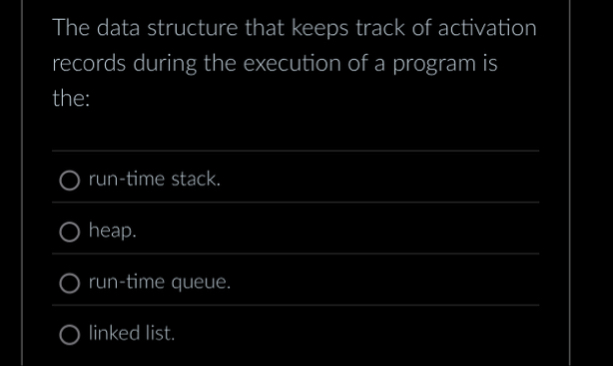 Solved The data structure that keeps track of activation | Chegg.com