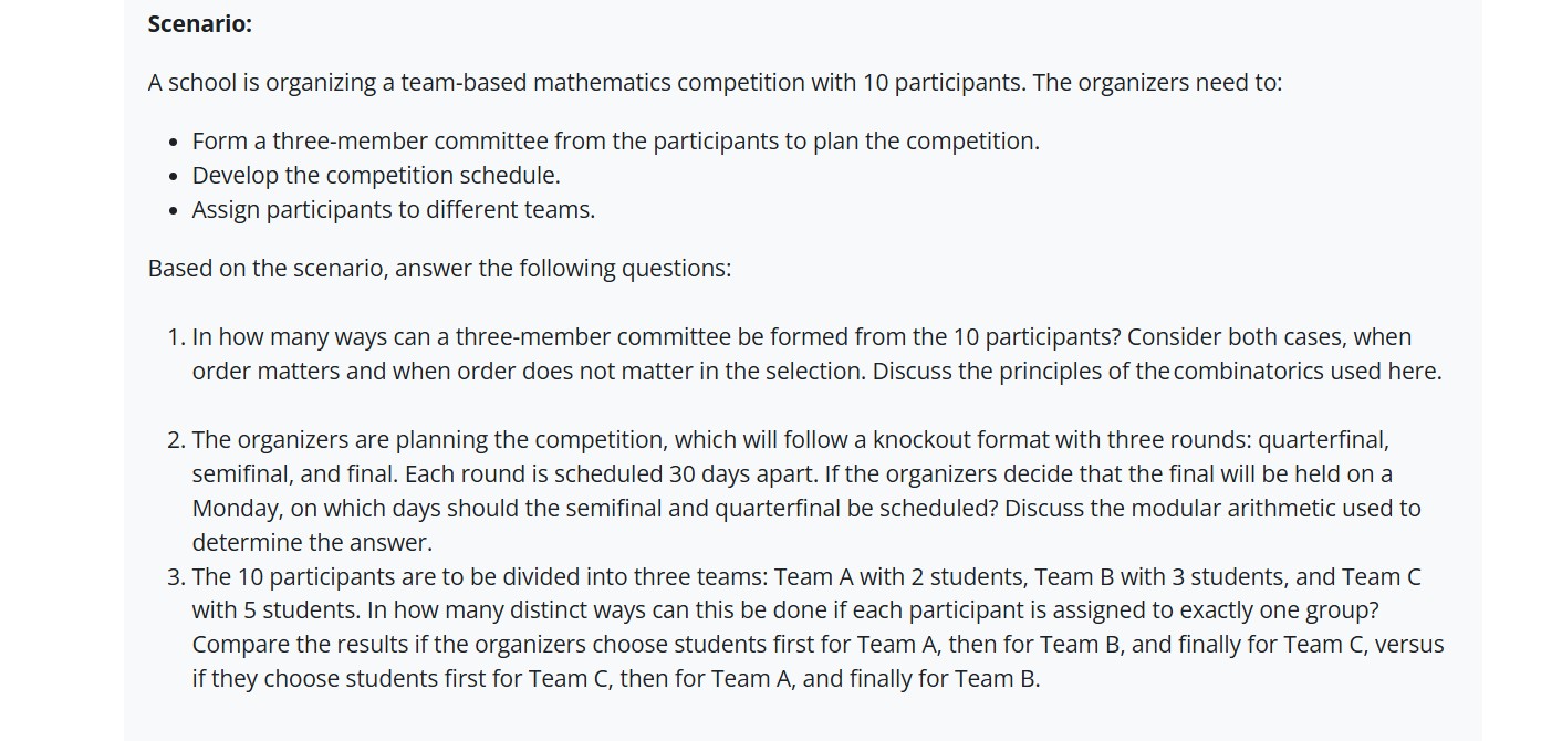 Solved Scenario:A school is organizing a team-based | Chegg.com