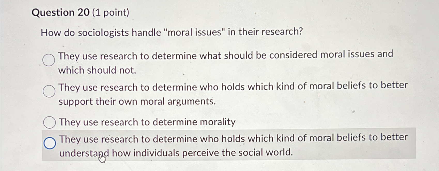 Solved Question 20 (1 point)How do sociologists handle | Chegg.com Solved Question 20 (1 point)How do sociologists handle | Chegg.com