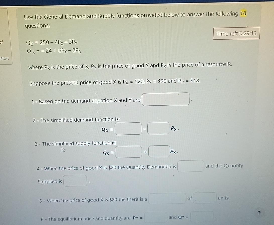 Solved Use the General Demand and Supply functions provided | Chegg.com