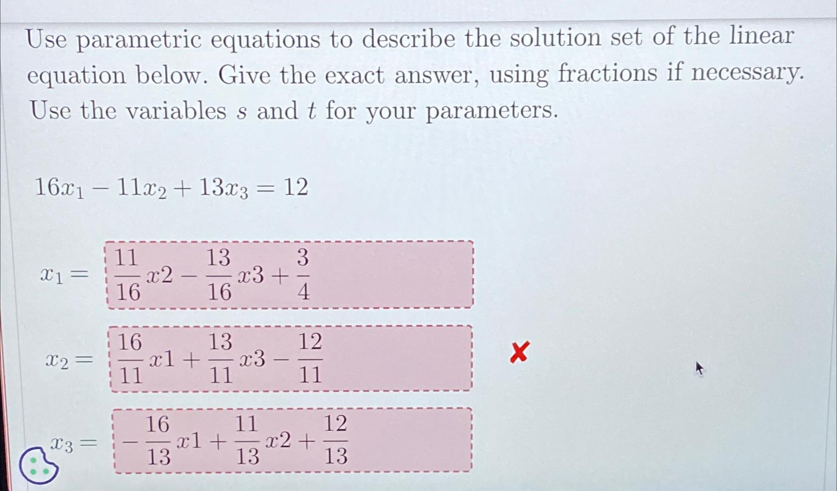 Solved Use parametric equations to describe the solution set | Chegg.com