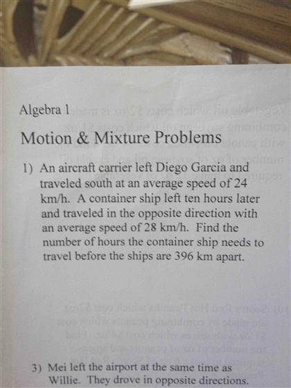 Solved Algebra 1 Motion & Mixture Problems An aircraft | Chegg.com