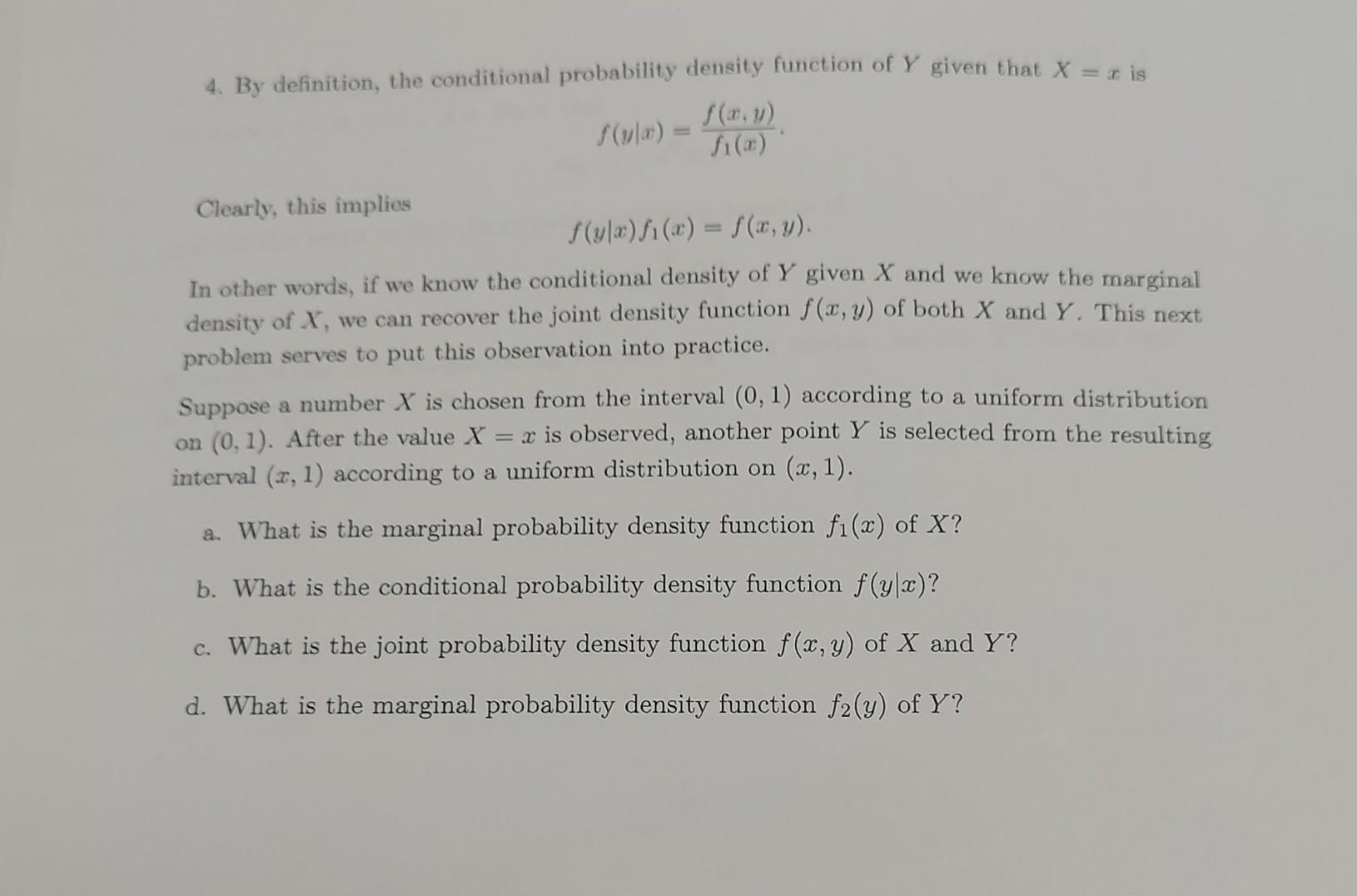 Solved 4. By definition, the conditional probability density | Chegg.com