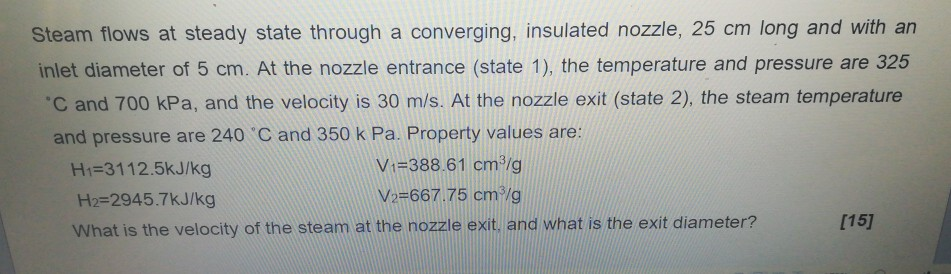 Solved Steam flows at steady state through a converging, | Chegg.com