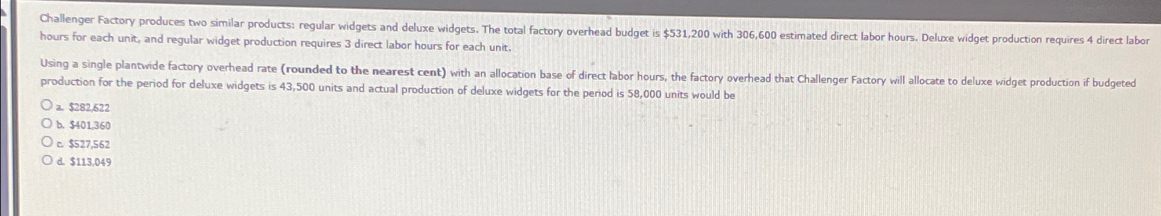 Solved hours for each unit, and regular widget production | Chegg.com