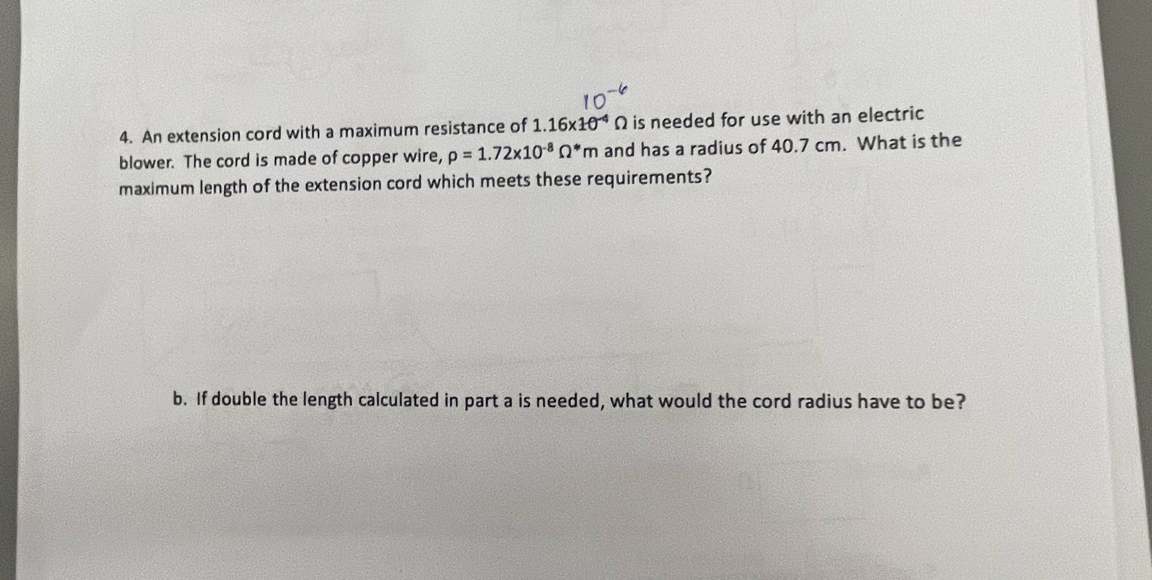 Solved An extension cord with a maximum resistance of | Chegg.com
