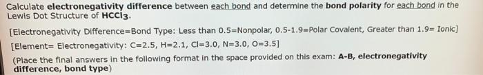 Solved Calculate electronegativity difference between each | Chegg.com