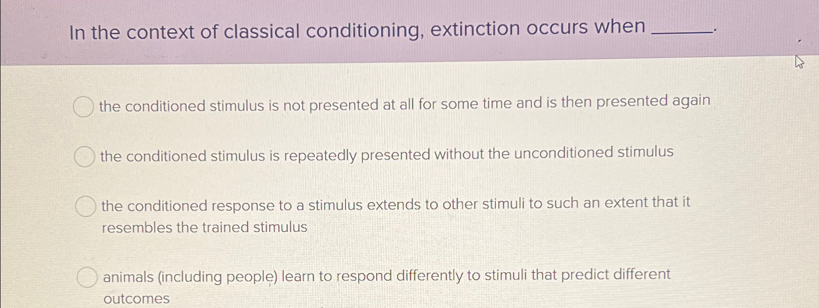 Solved In the context of classical conditioning, extinction | Chegg.com