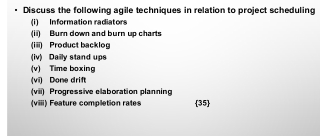 Solved Discuss the following agile techniques in relation to | Chegg.com