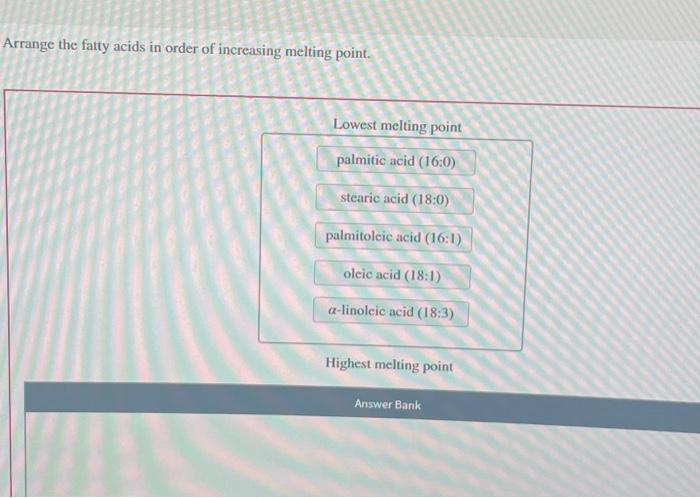 Solved Arrange the fatty acids in order of increasing | Chegg.com