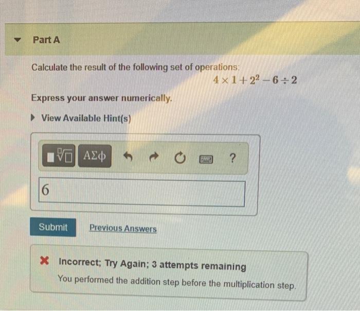 Solved Part A Calculate the result of the following set of | Chegg.com