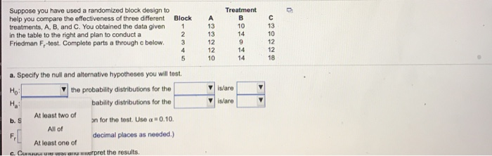 Solved Treatment Suppose you have used a randomized block | Chegg.com