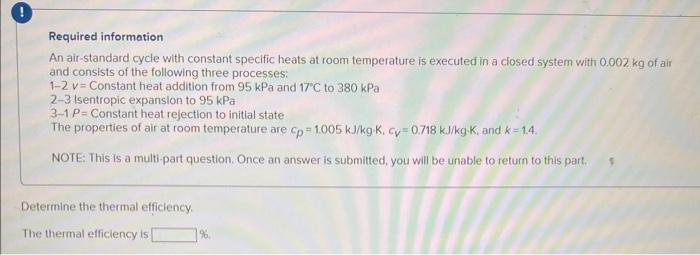 Solved Required information An air-standard cycle with | Chegg.com