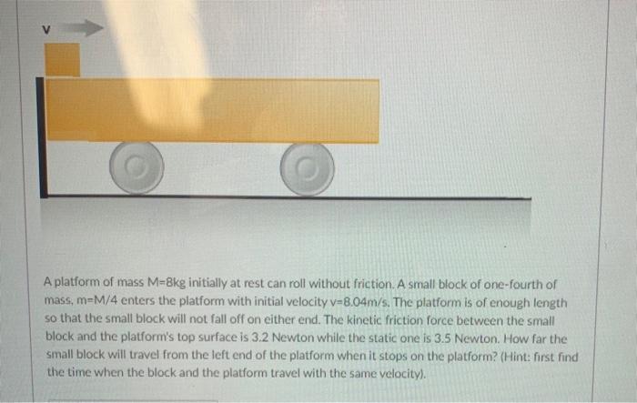 Solved A platform of mass M=8 kg initially at rest can roll | Chegg.com