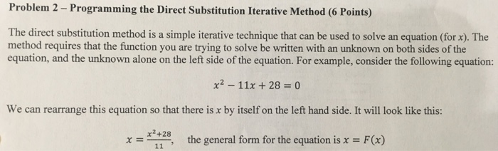 Problem 2 - Programming the Direct Substitution | Chegg.com