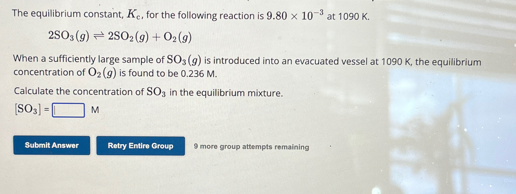 Solved The equilibrium constant, Kc, ﻿for the following | Chegg.com