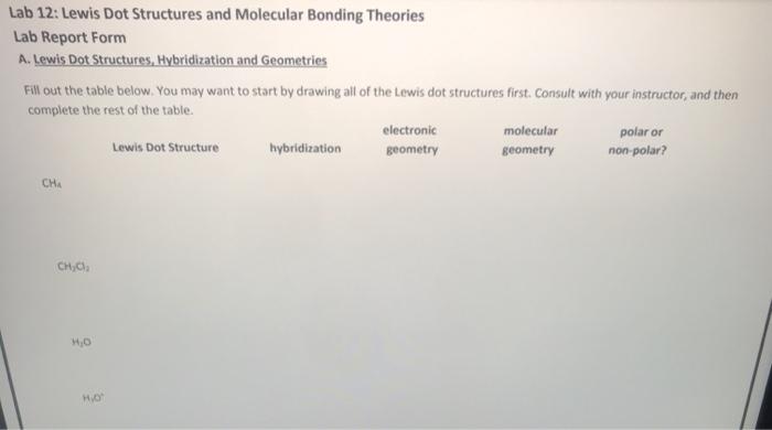 Solved Lab 12: Lewis Dot Structures and Molecular Bonding | Chegg.com