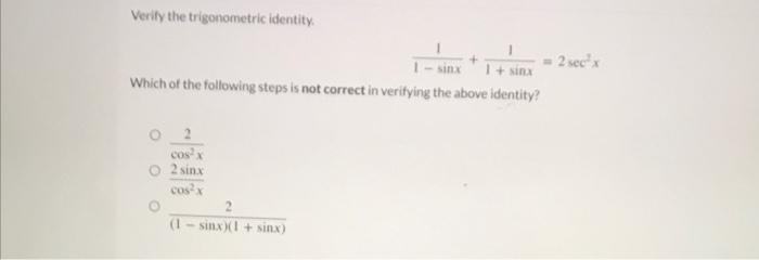 Solved Verify the trigonometric identity. | Chegg.com
