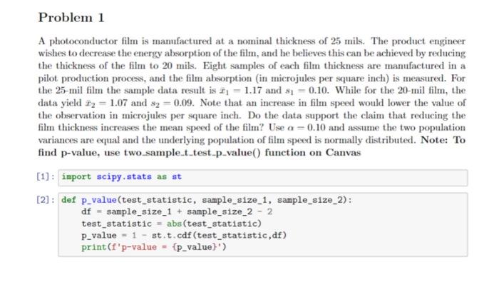 Solved A photoconductor film is manufactured at a nominal | Chegg.com