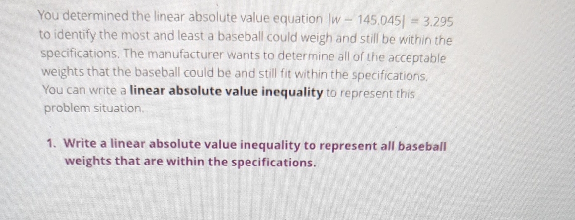 Solved You determined the linear absolute value equation | Chegg.com
