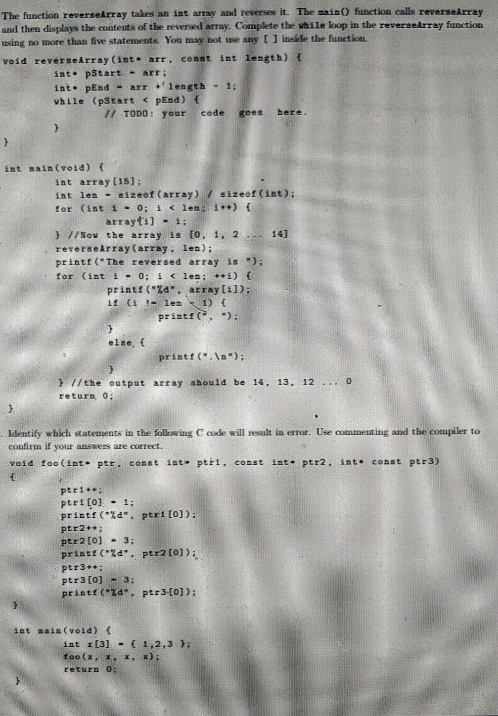 Solved The function reverselray takes an int array and | Chegg.com