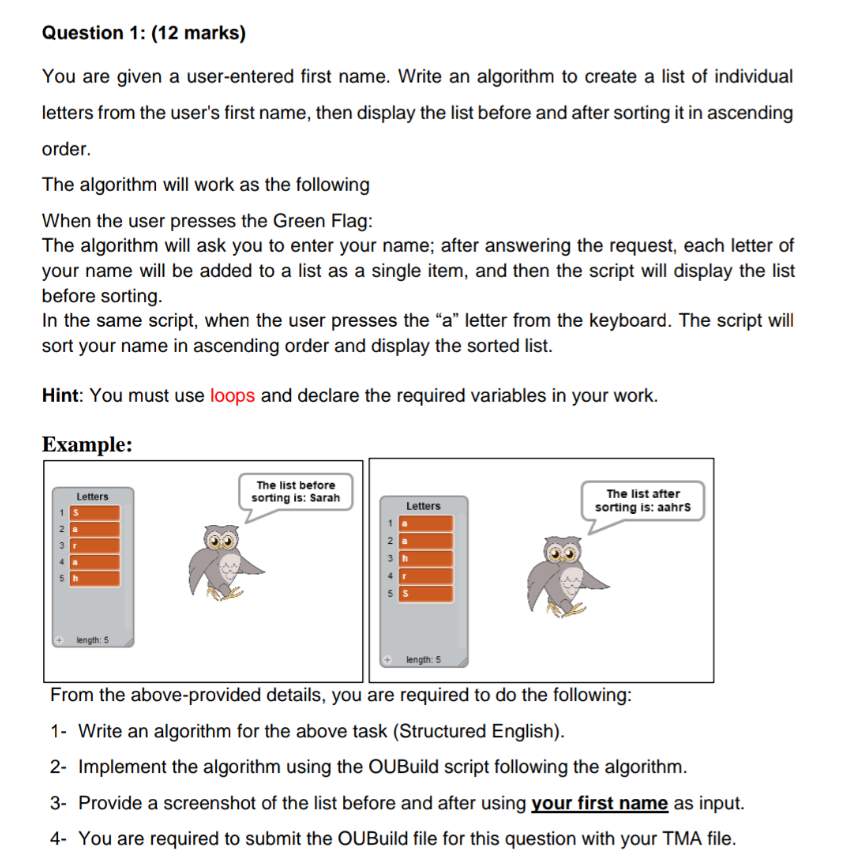 Solved Question 1: (12 ﻿marks)You are given a user-entered | Chegg.com