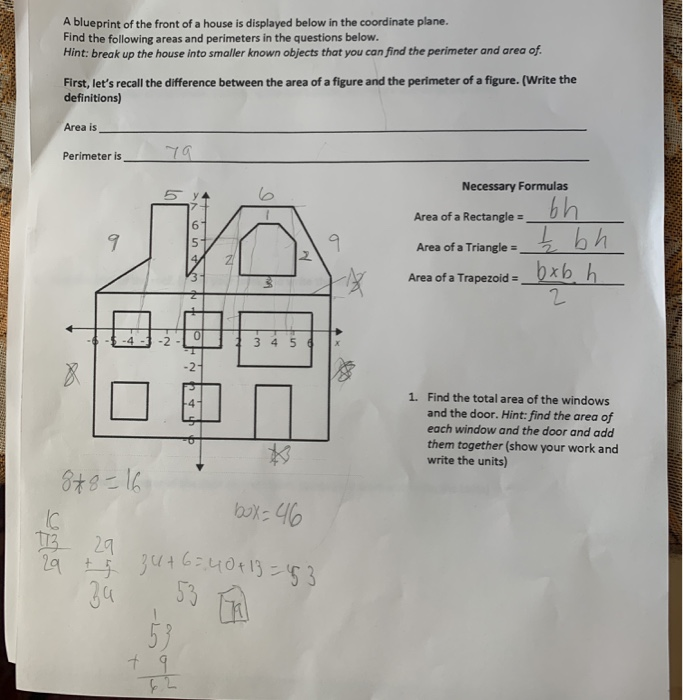 Solved A blueprint of the front of a house is displayed | Chegg.com