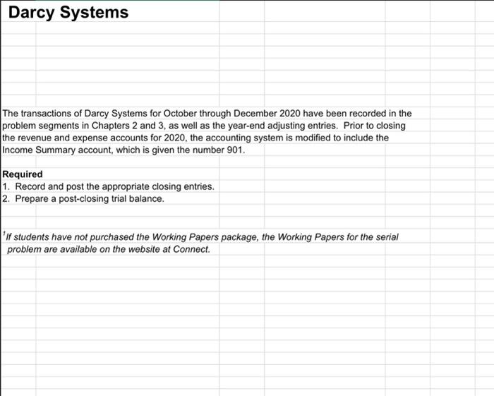 Solved The transactions of Darcy Systems for October through | Chegg.com