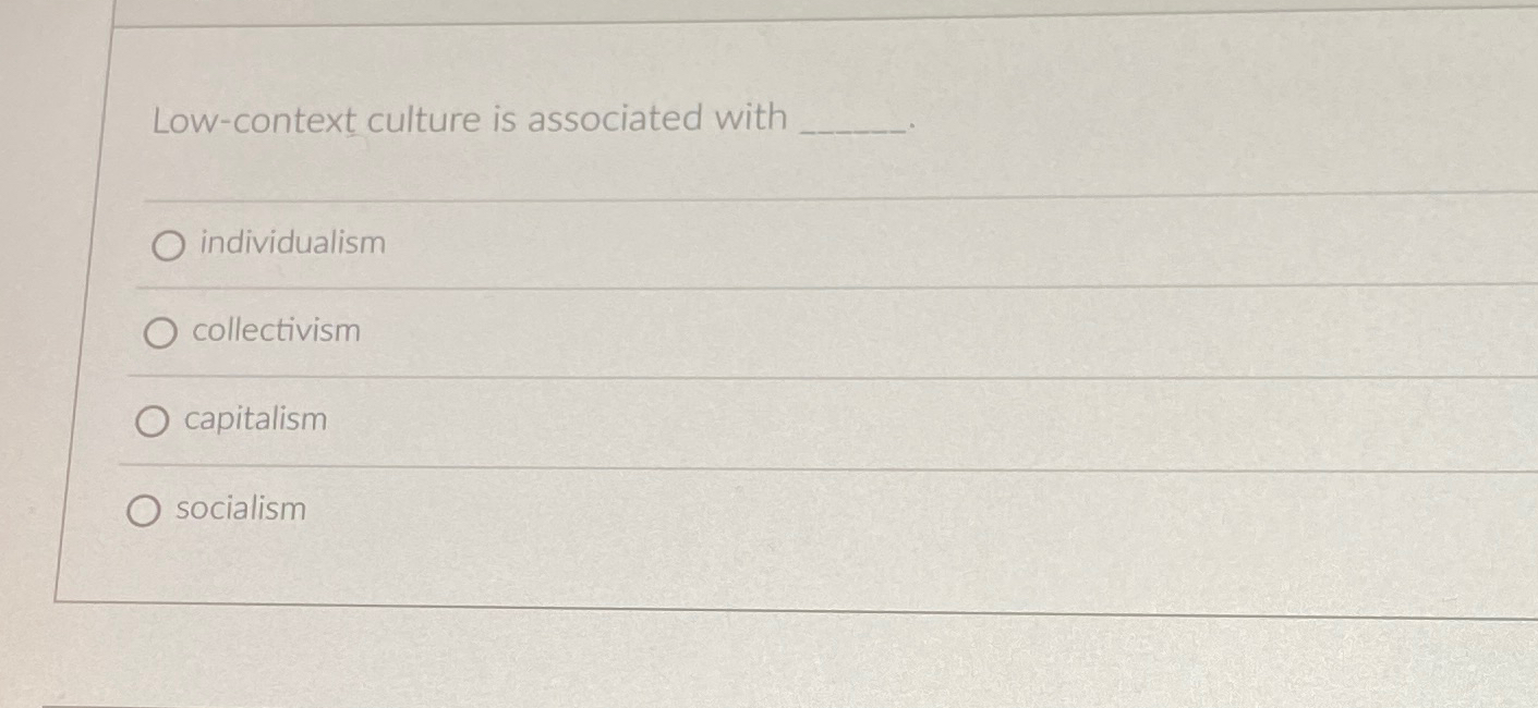 Solved Low-context culture is associated | Chegg.com