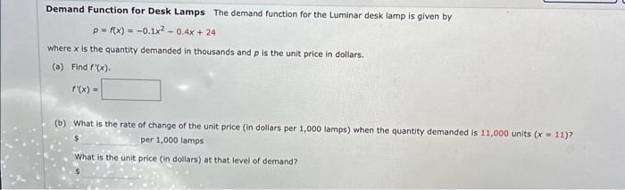 Solved Demand Function for Desk Lamps The demand function | Chegg.com