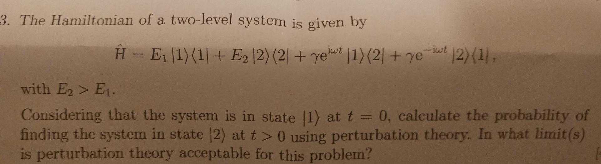 Solved 3. The Hamiltonian of a two-level system is given by | Chegg.com