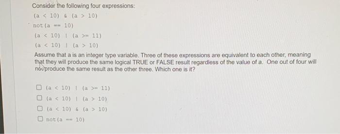 Solved Consider the following four expressions (a