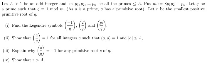 Solved Let A>1 ﻿be an odd integer and let p1,p2,dots,pn ﻿be | Chegg.com