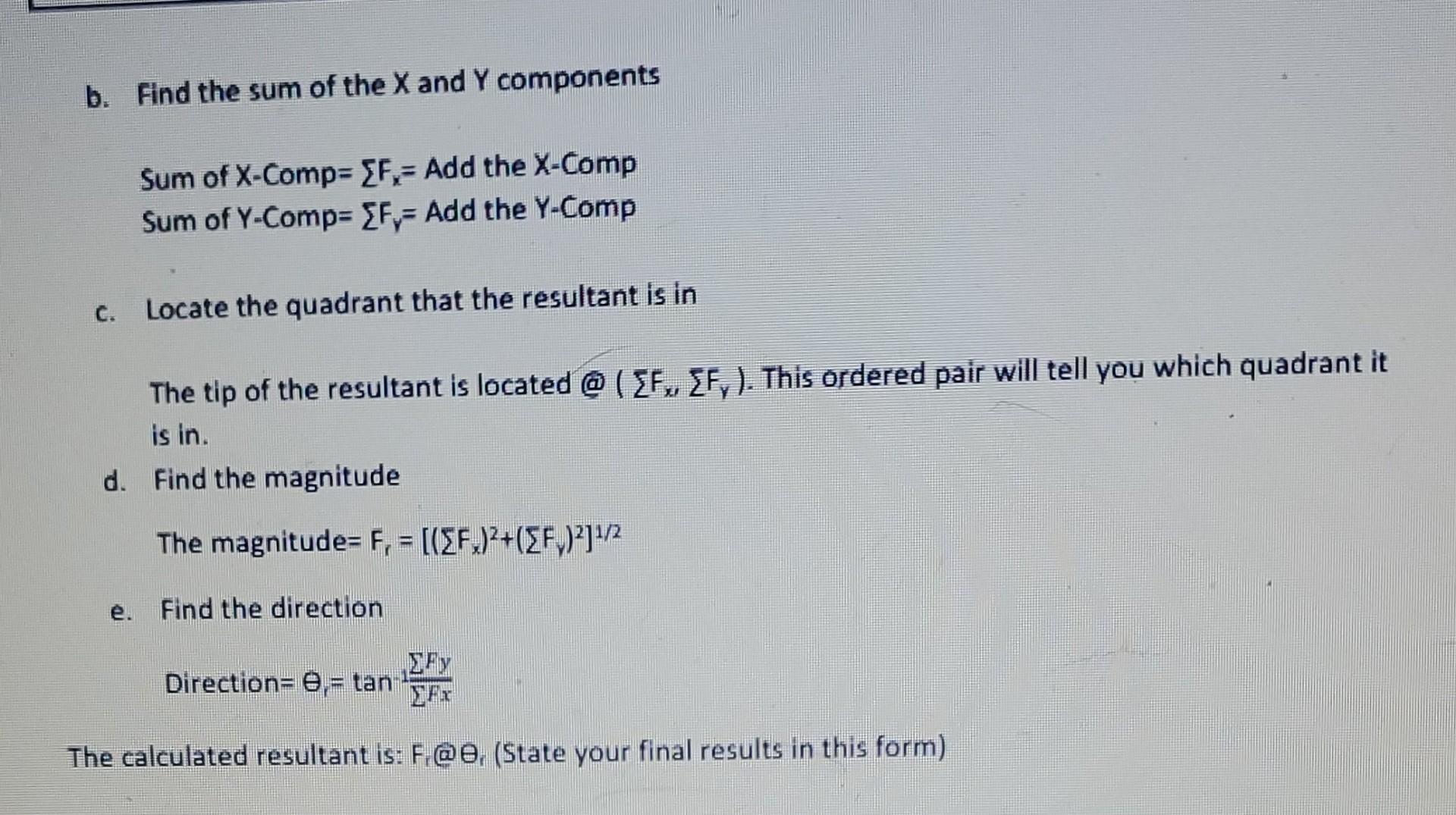 Solved b. Find the sum of the X and Y components Sum of | Chegg.com