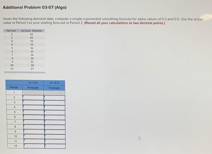 Additional Problem 03-07 (Algo)Given the following | Chegg.com