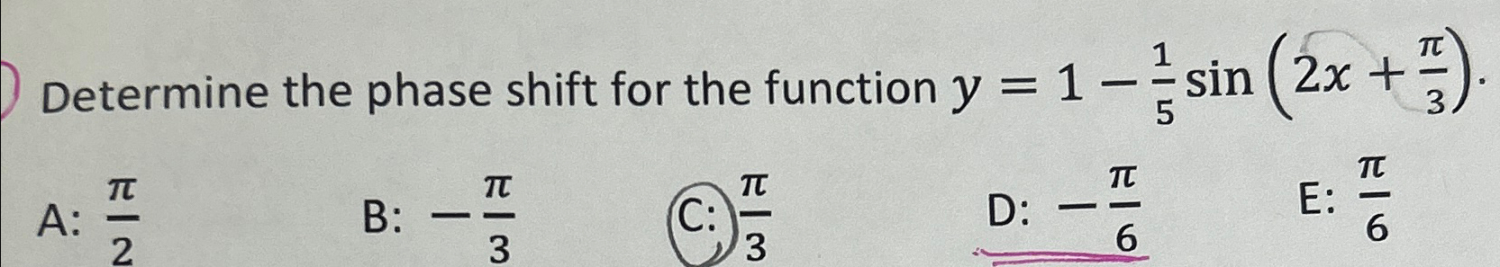 Solved Determine the phase shift for the function | Chegg.com