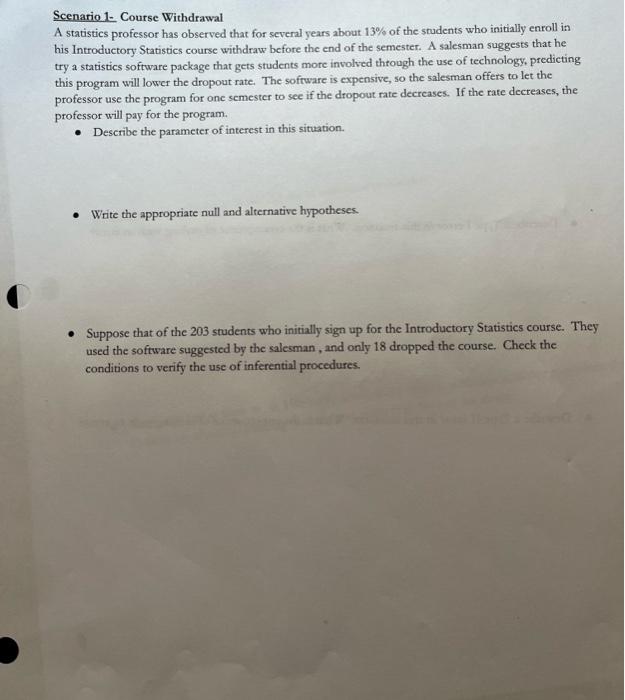 Solved Scenario 1- Course Withdrawal A statistics professor | Chegg.com